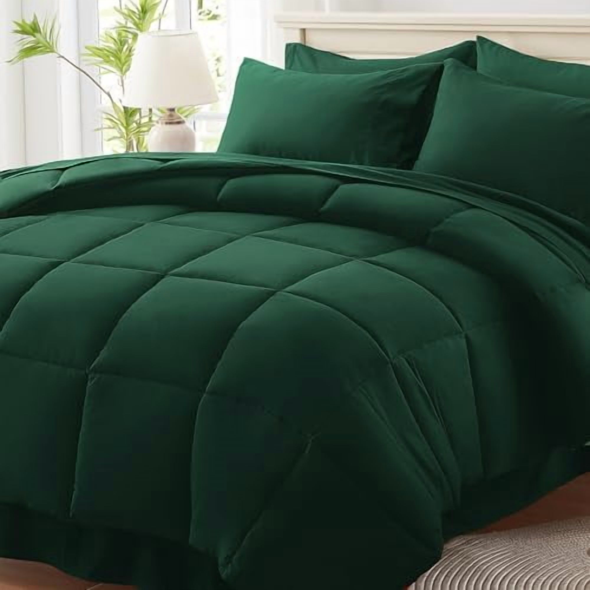 Full Comforter Set 7 Piece, Emerald Green Bed in a Bag with Sheets ...