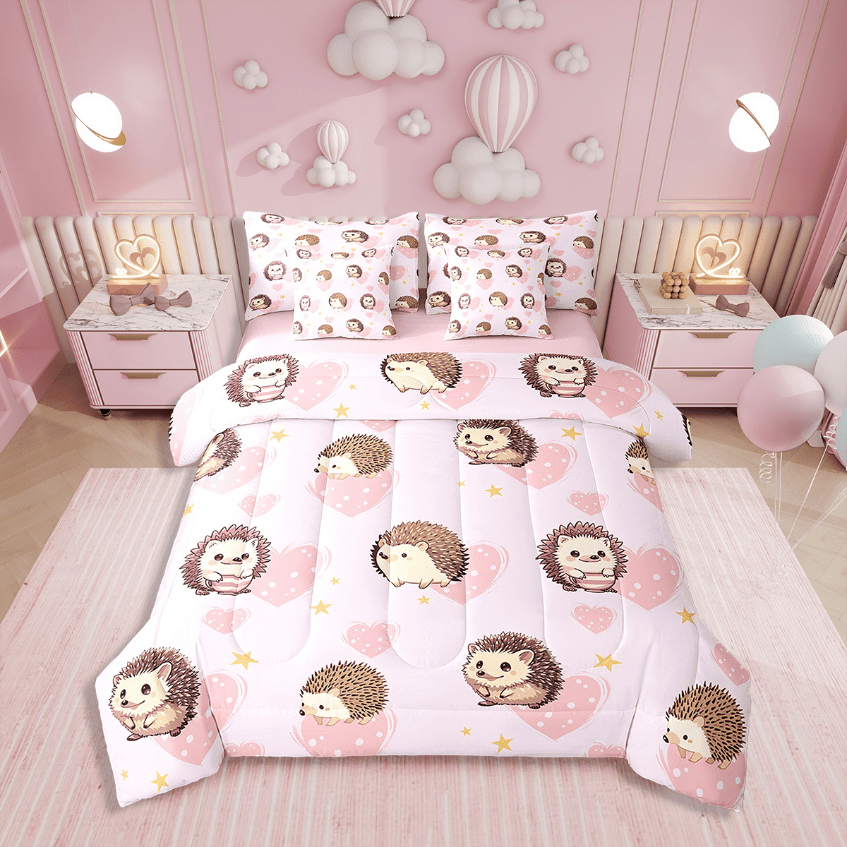 Full Comforter Set,7 Pieces Hedgehog Bedding Sets Full Bed in a Bag ...