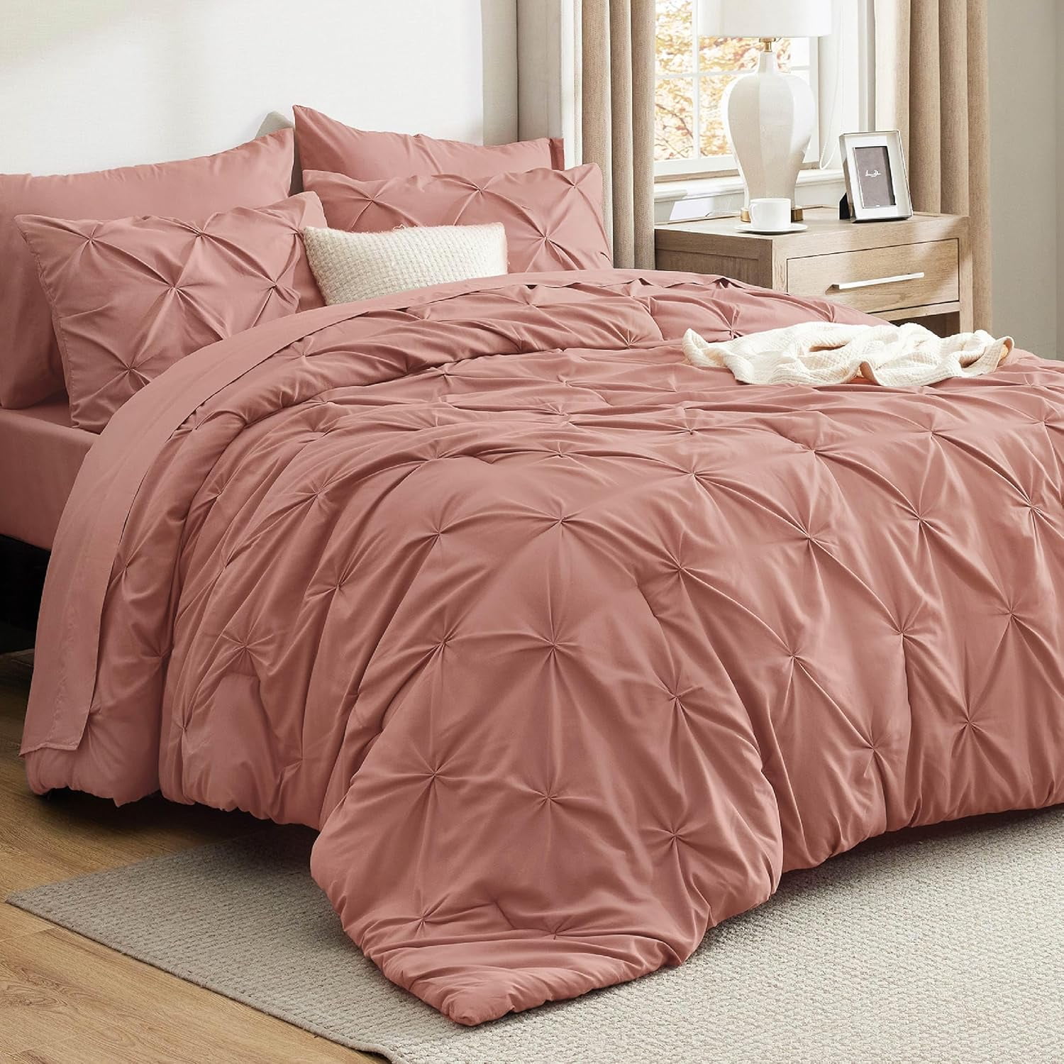Full Comforter Set Dusty Pink - Bed in a Bag Full Size 7 Pieces,Shams ...