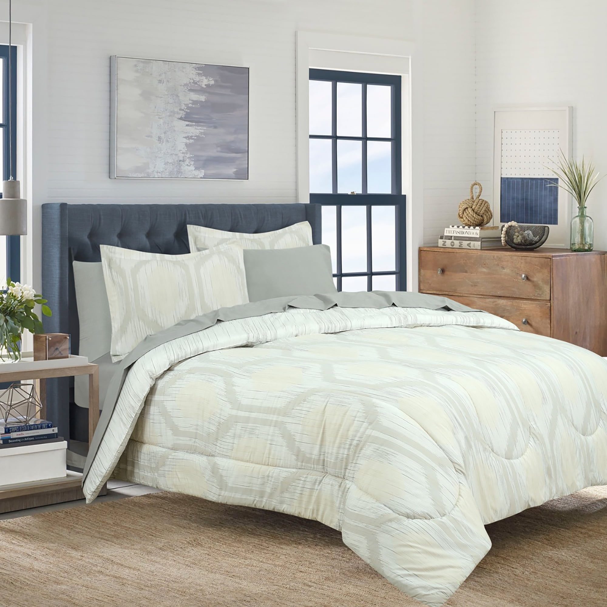 Full Comforter Set, Hexagon Strié Soft, Breathable, Bed in a Bag with ...