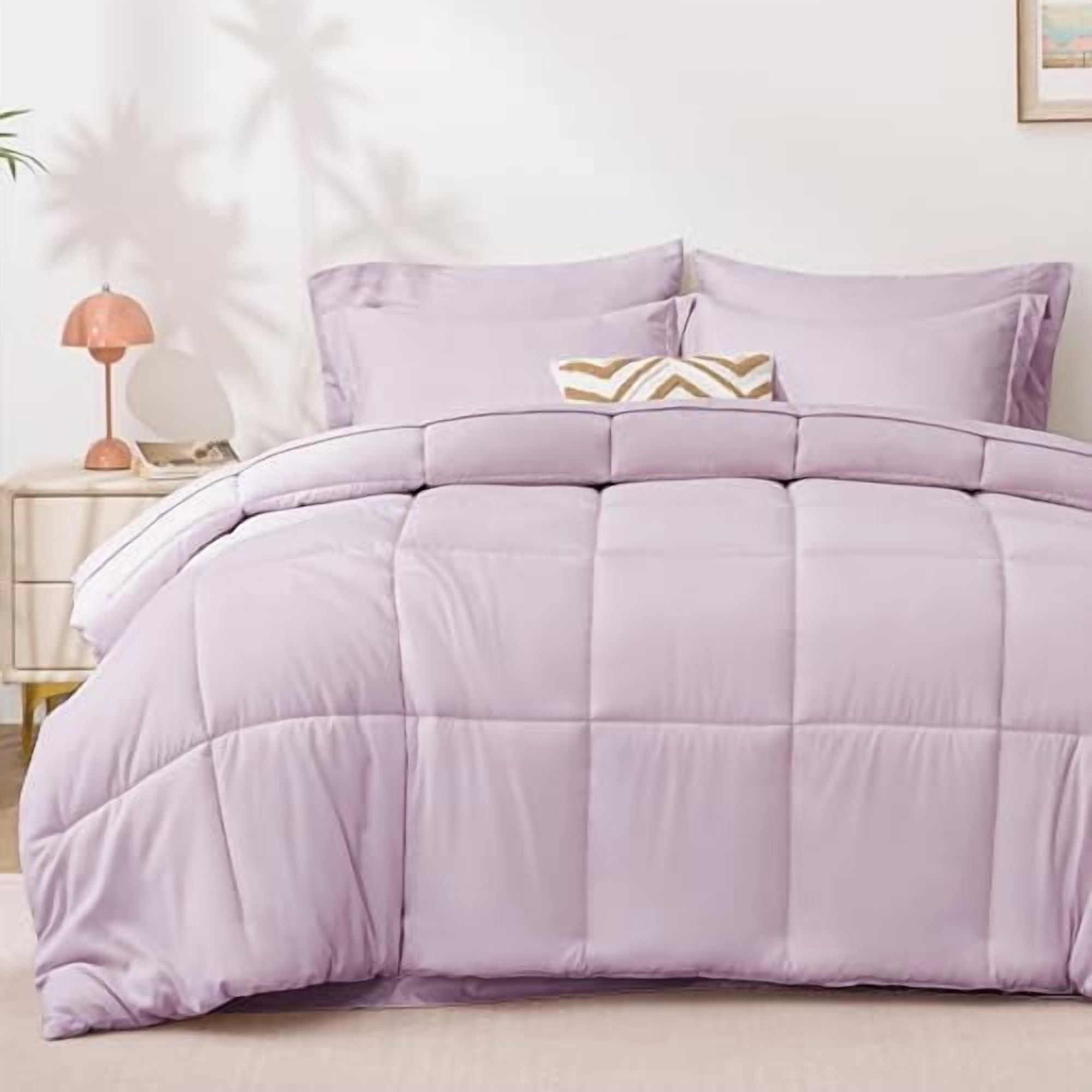 Full Comforter Set Light Purple, 7 Pieces Full Bed in a Bag, All Season ...