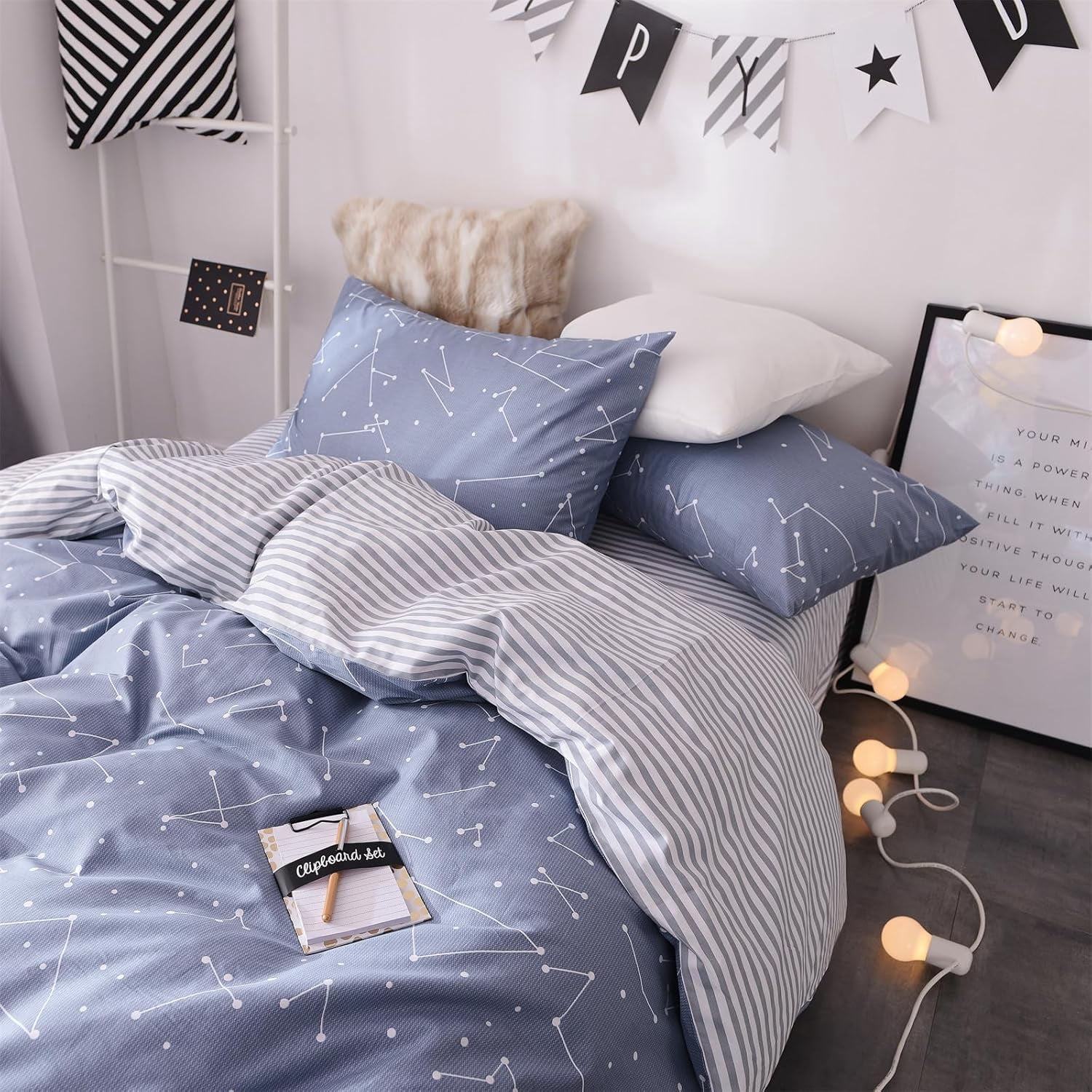 Full Comforter Sets Men Modern Navy Blue Constellation Bedding for Boys ...