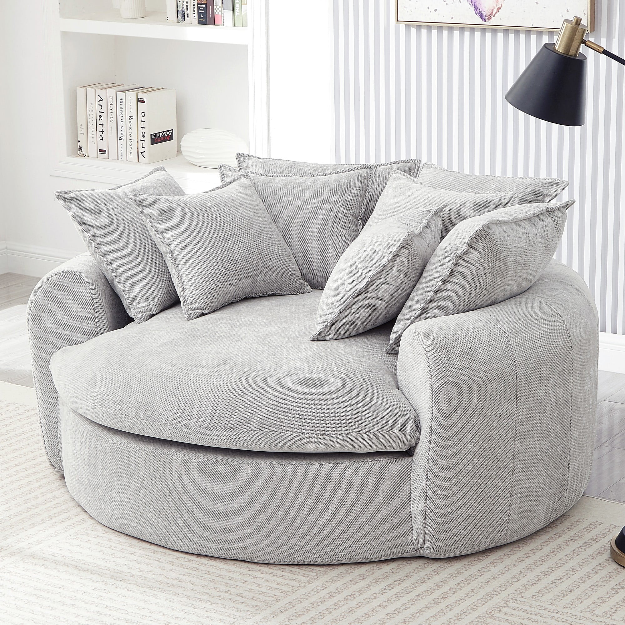 Full-Compressed Round Chaise Sofa 59.8" Loaf Sofa Boneless Round Sofa ...