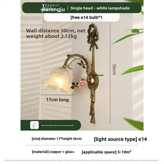 Full Copper French Country Wall Lamp, Luxury LED Bedroom Bedside ...