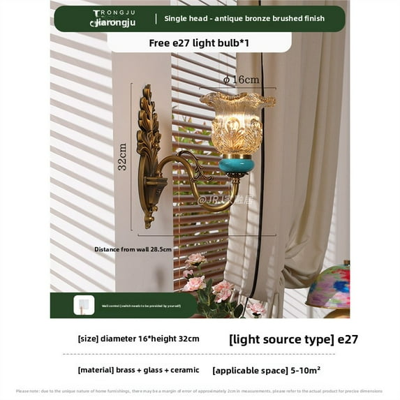 Full Copper French Vintage Wall Lamp, Luxury American Style LED Bedroom ...