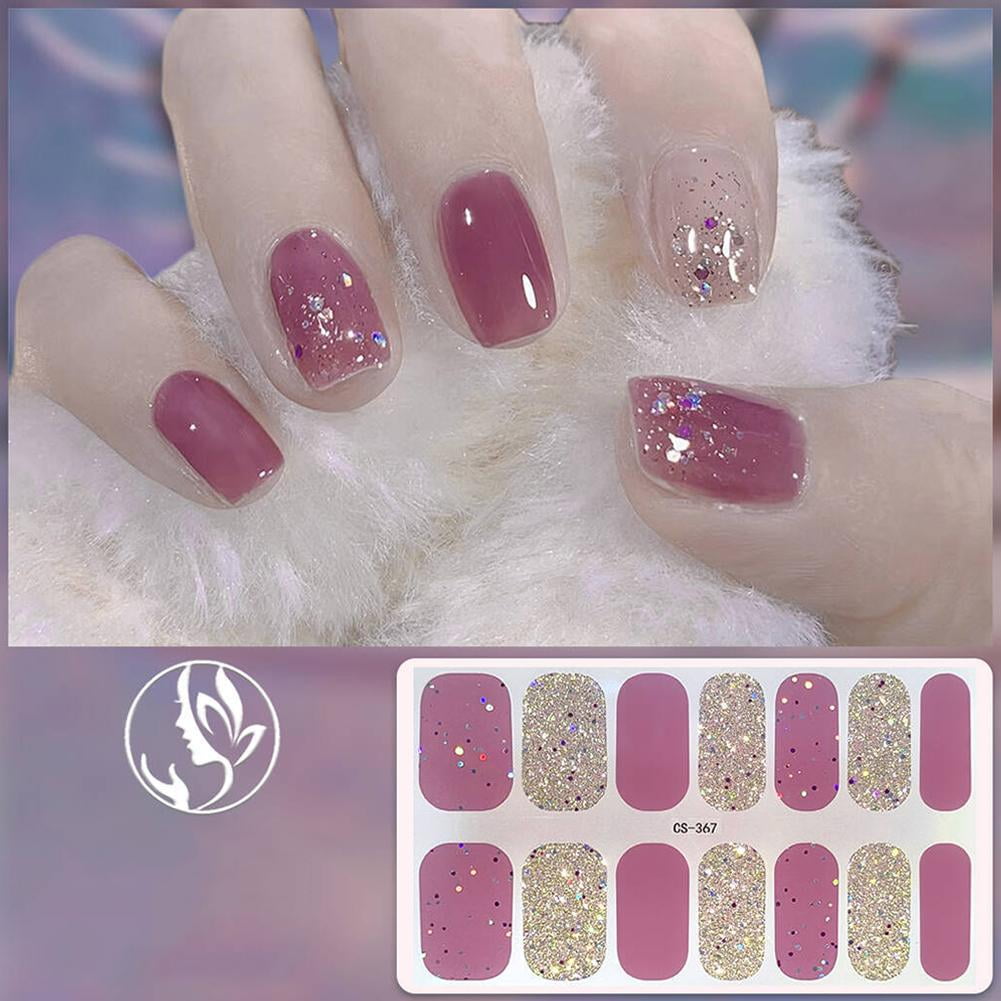 Full Cover Nail Stickers Full Cute Glitter Manicure Nail Art Stickers ...
