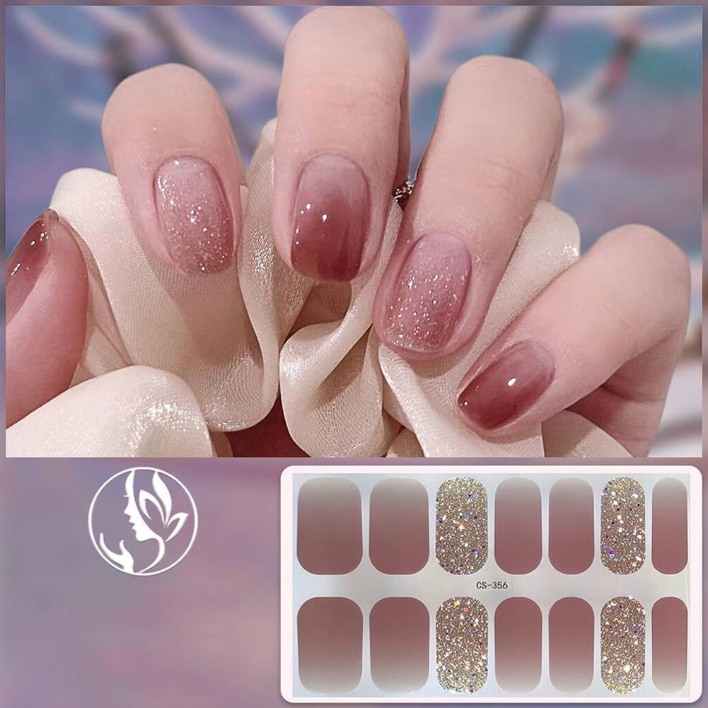 Full Cover Nail Stickers Full Cute Glitter Manicure Nail Art Stickers ...
