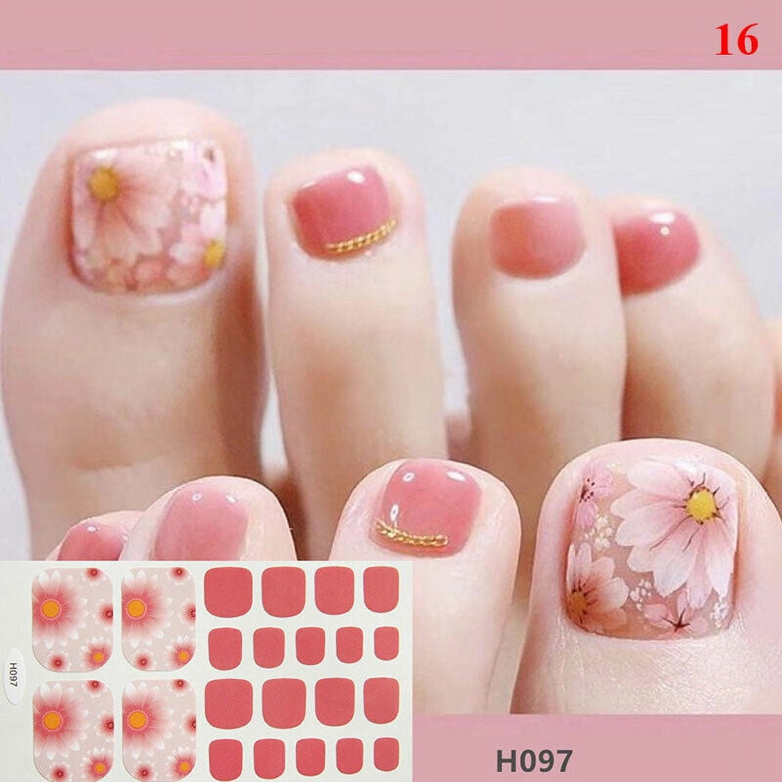 Full Cover Toenail Sticker Flower Print Waterproof Nail Wraps Toe Nail ...