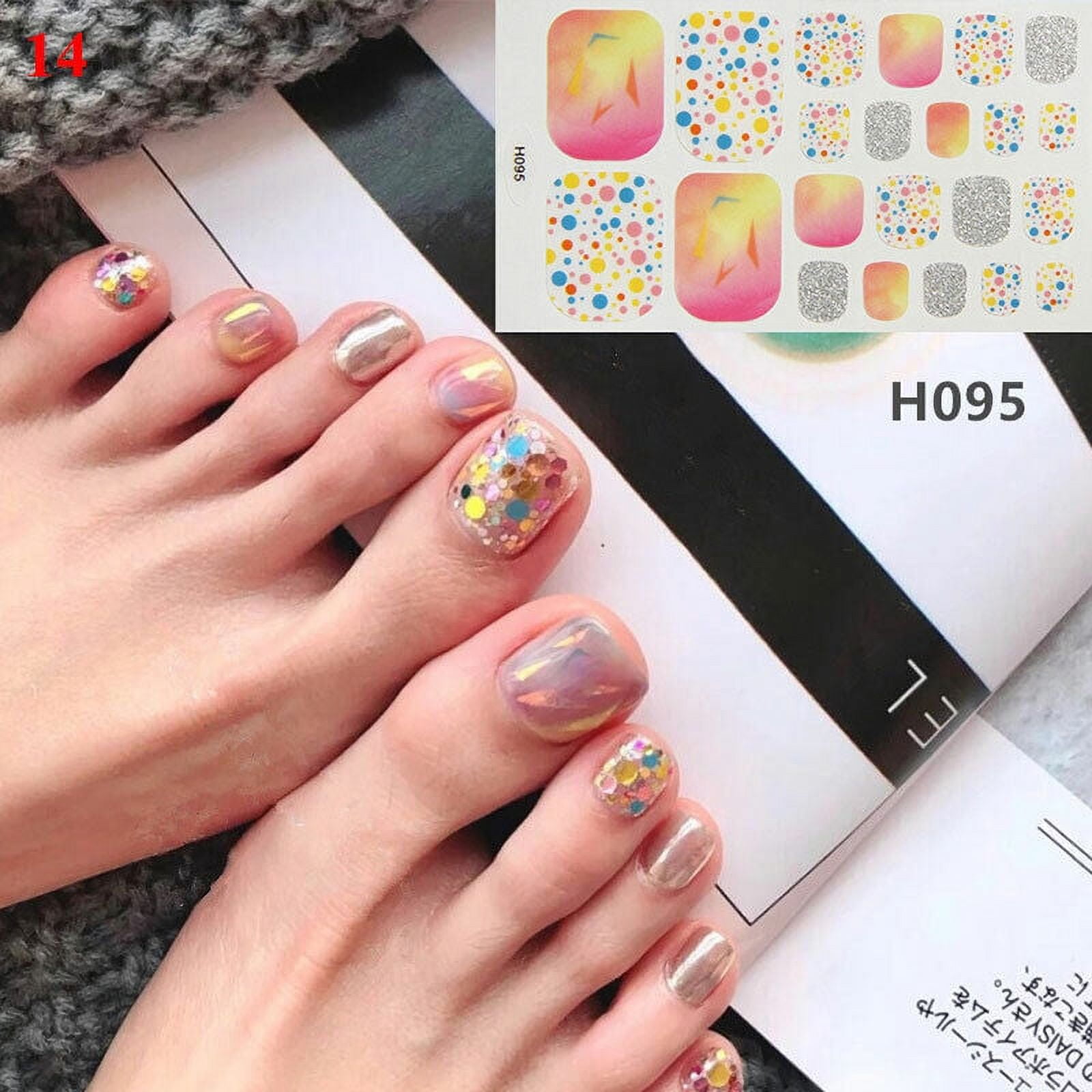 Full Cover Toenail Sticker Flower Print Waterproof Nail Wraps Toe Nail ...