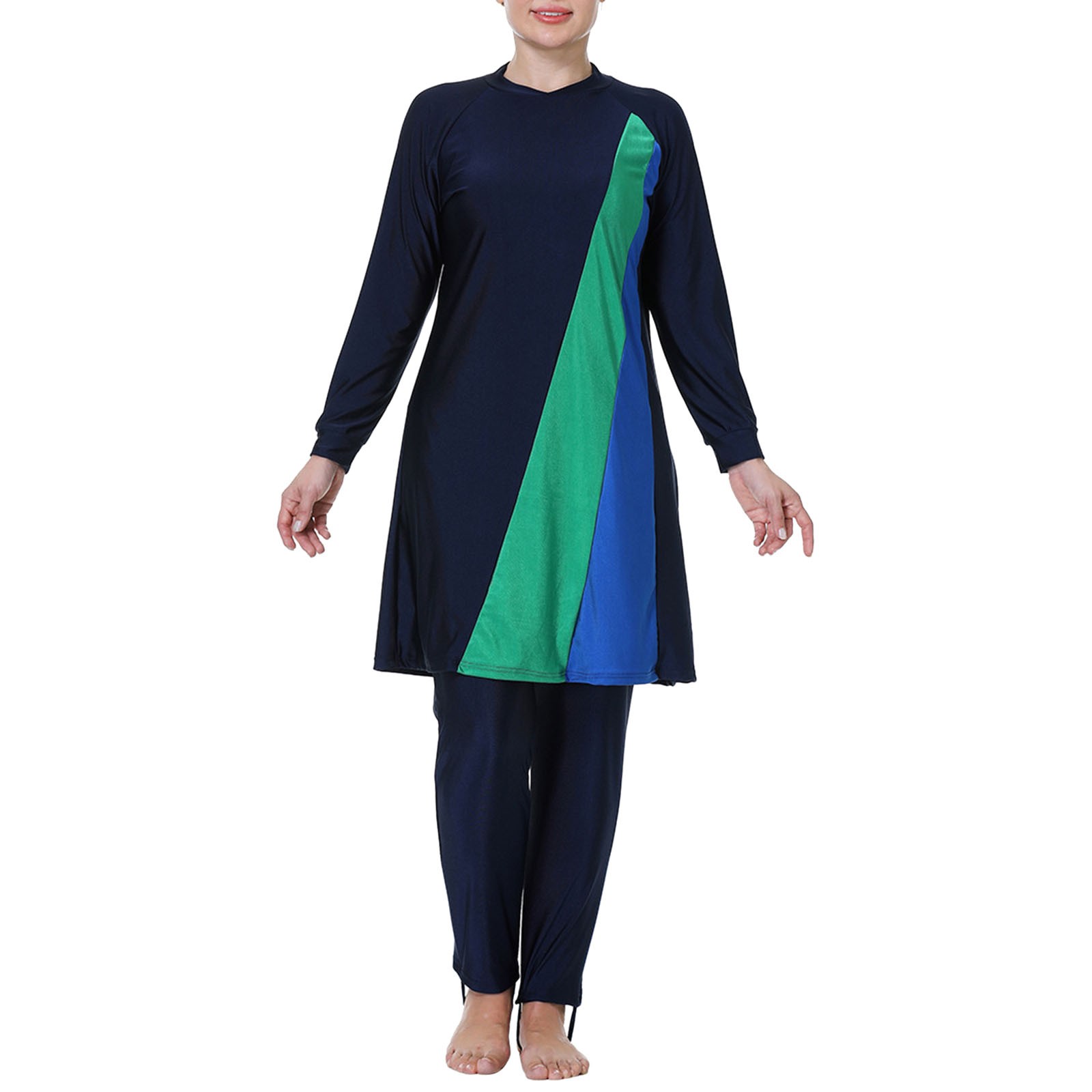 Full Coverage for Women Color Block Loose Fit Swimsuit with Long ...