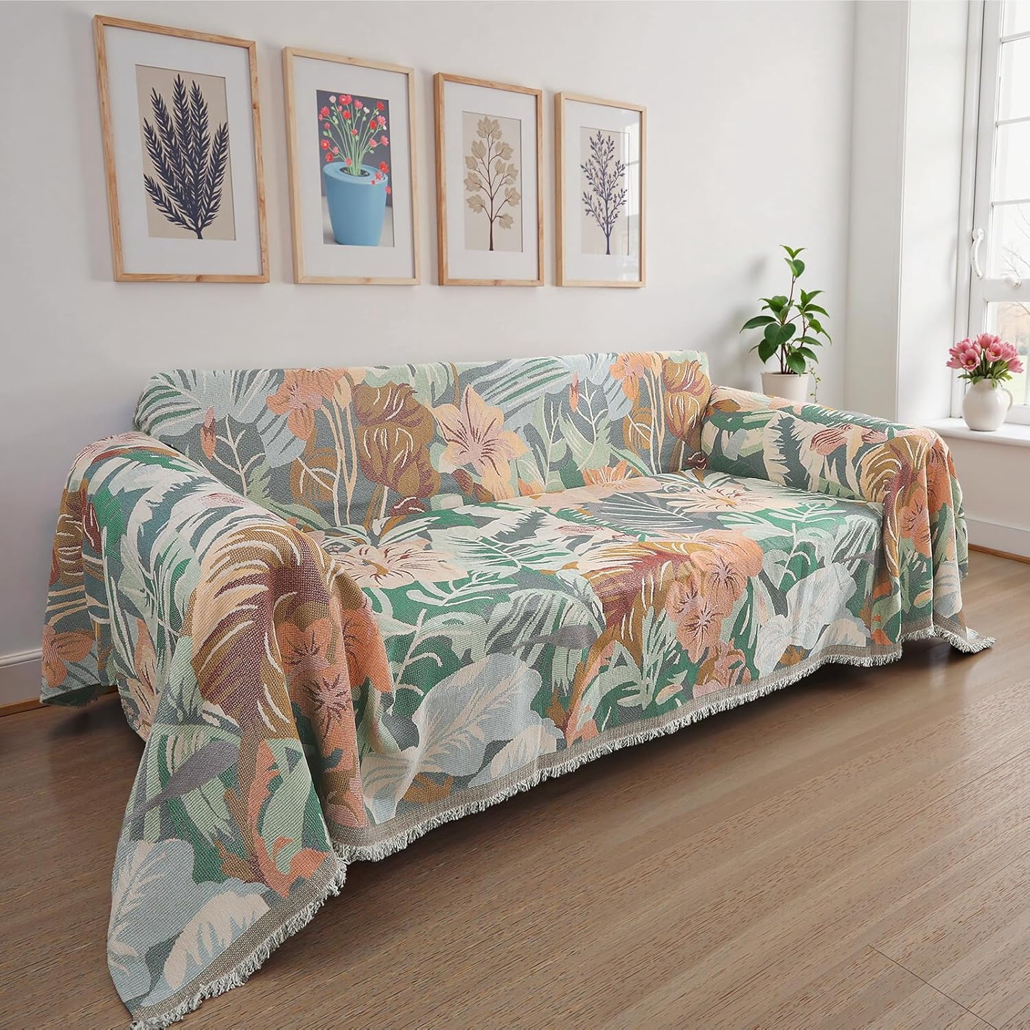 Full Coverage Floral L-Shaped Sectional Couch Cover, Large Washable ...