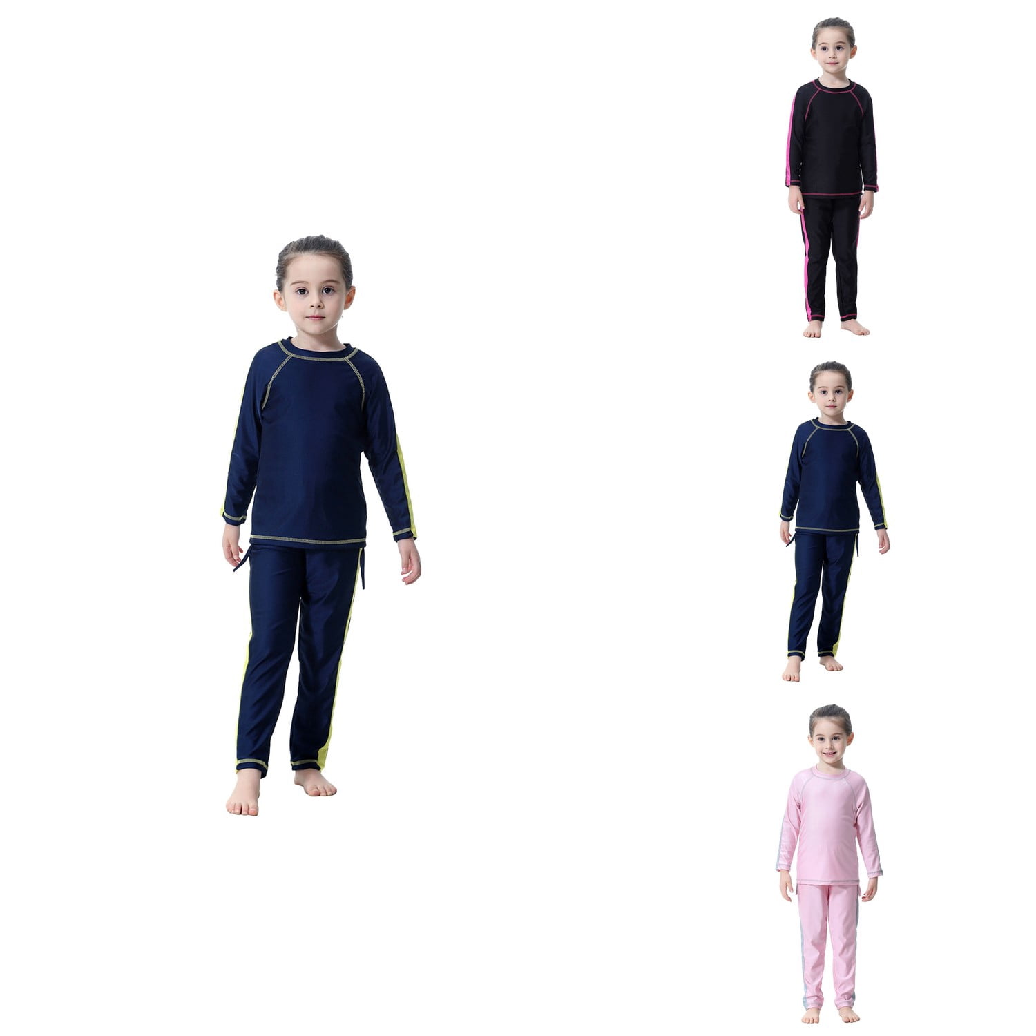 Full Coverage Girls Modest Swimwear Set – Long Sleeve Rash Guard Top ...