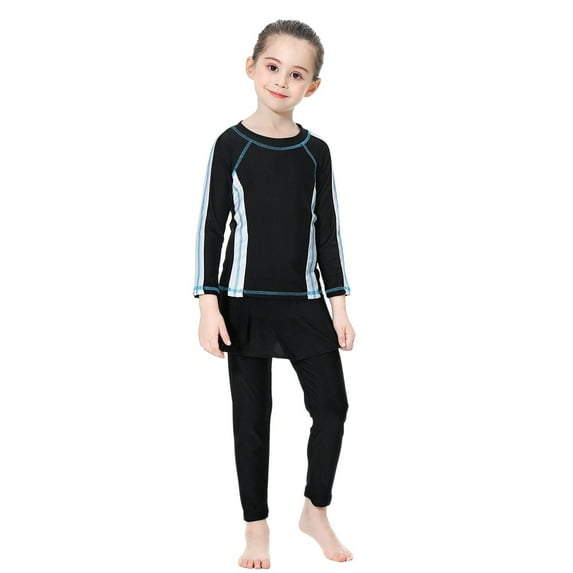Full Coverage Girls Swimwear Summer Color Block Long Sleeve Swim Shirt ...