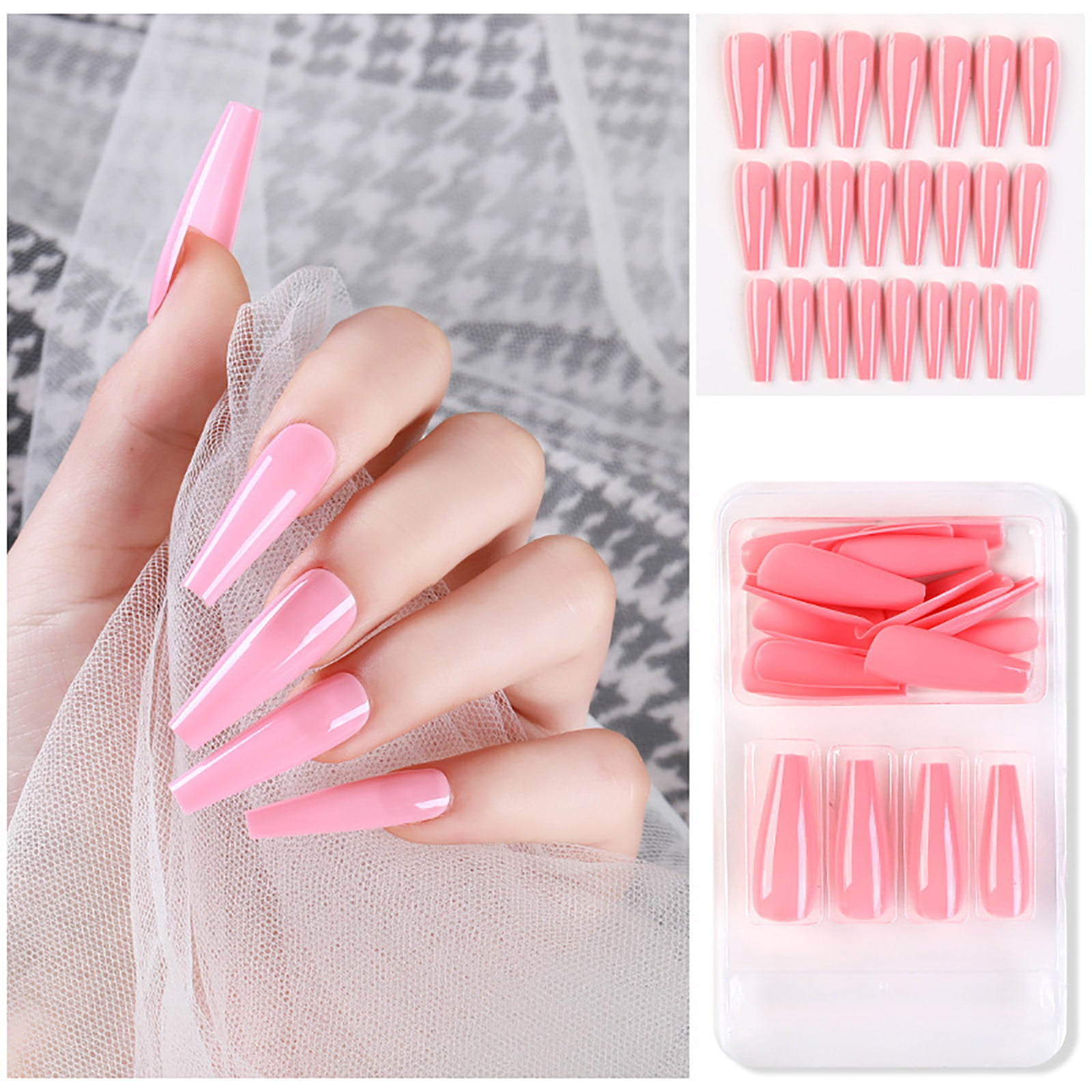 Full Coverage Nails for Ladies and Girls - 24 Long Nails with Glue for ...