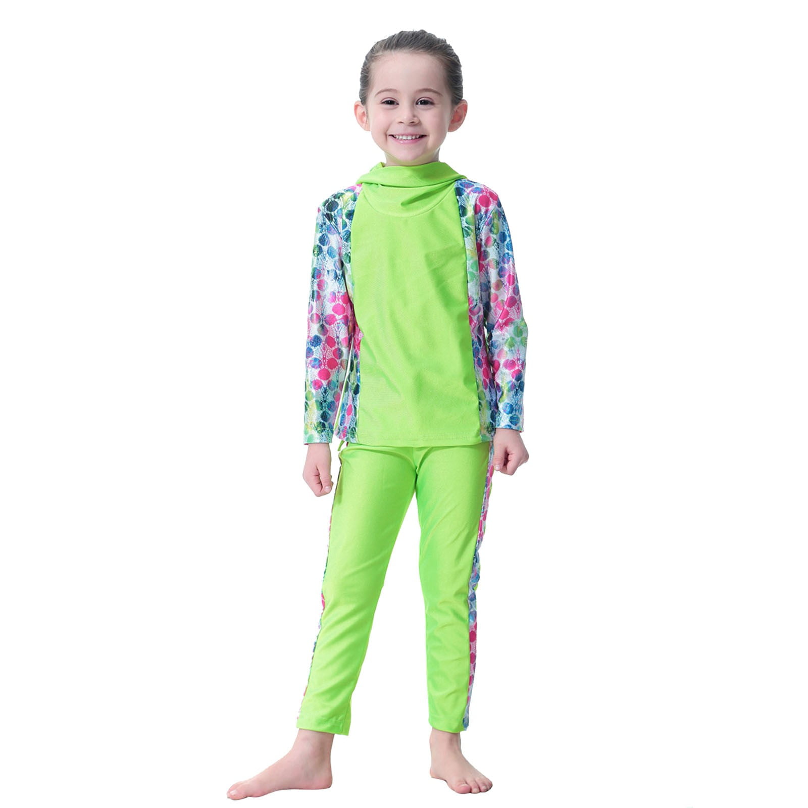 Full Coverage Swimwear for Girls Summer Color Block Long Sleeve Swim ...