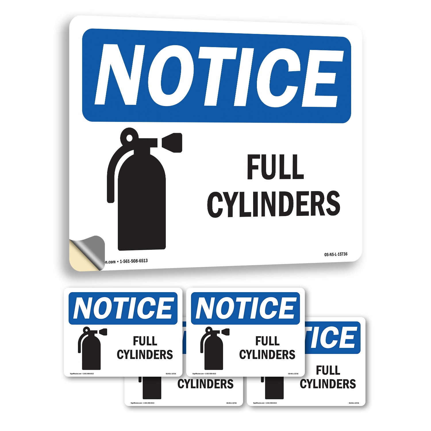 Full Cylinders OSHA Notice Vinyl Decal Label 24 Inch x 18 Inch - 5 Pack ...