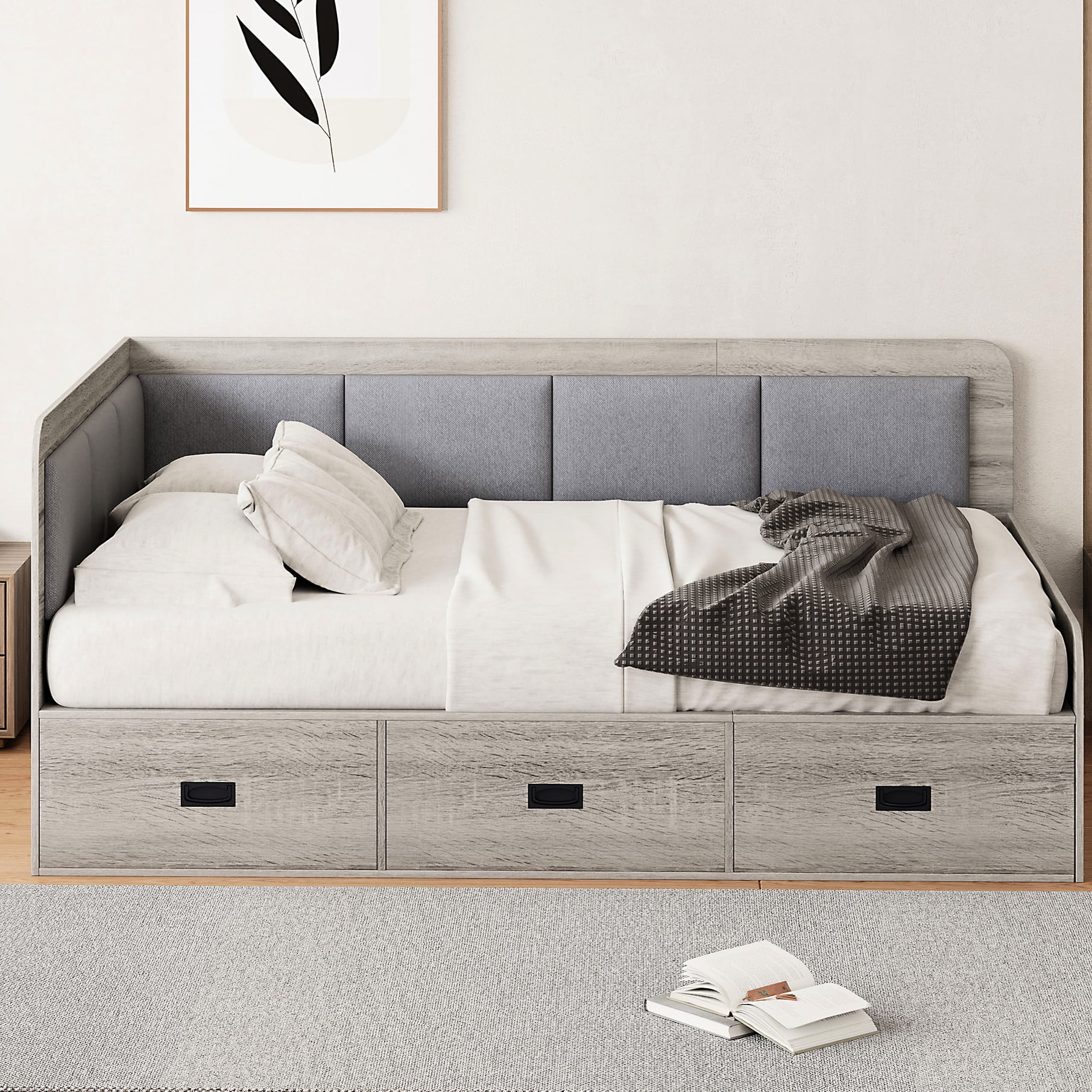 Full Daybed, Gray - 3 Drawers & Storage Compartments, "l" Shaped ...