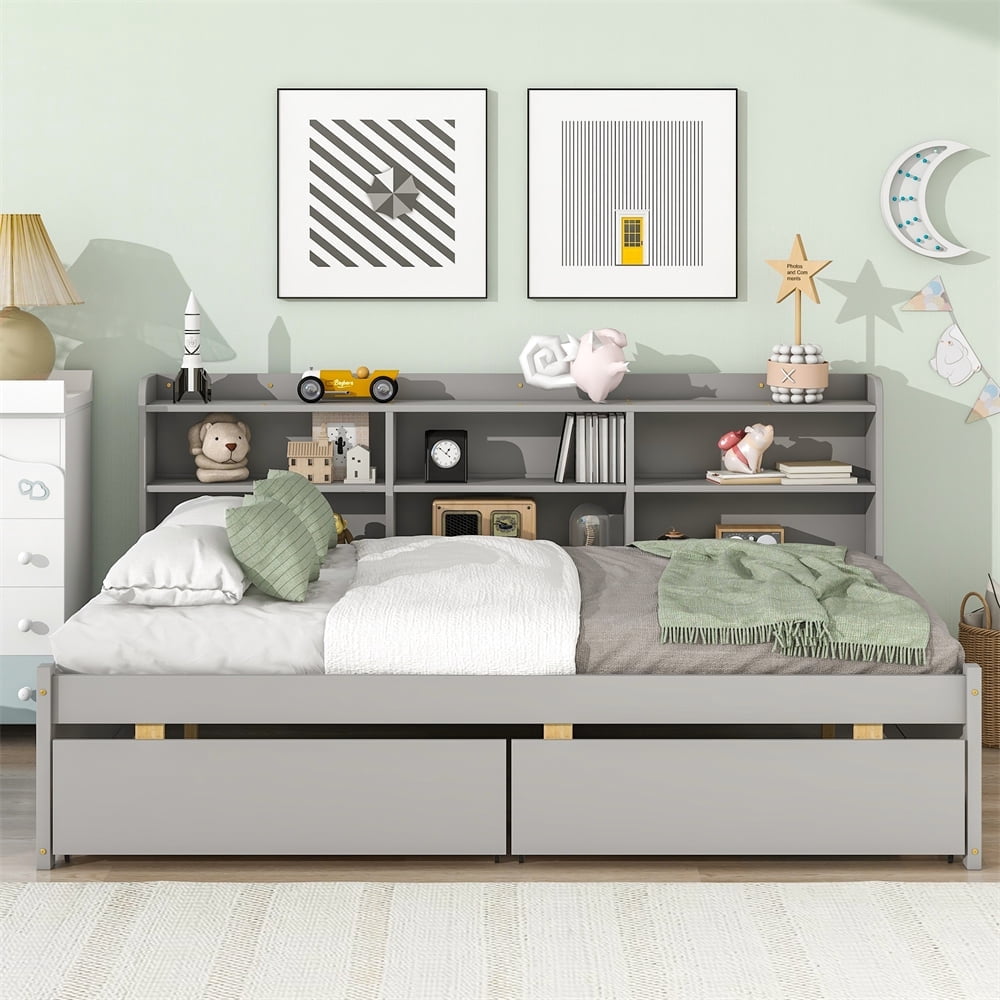 Full Daybed with Storage, Wood Platform, 2 Drawers, Sofa Bed Frame for ...