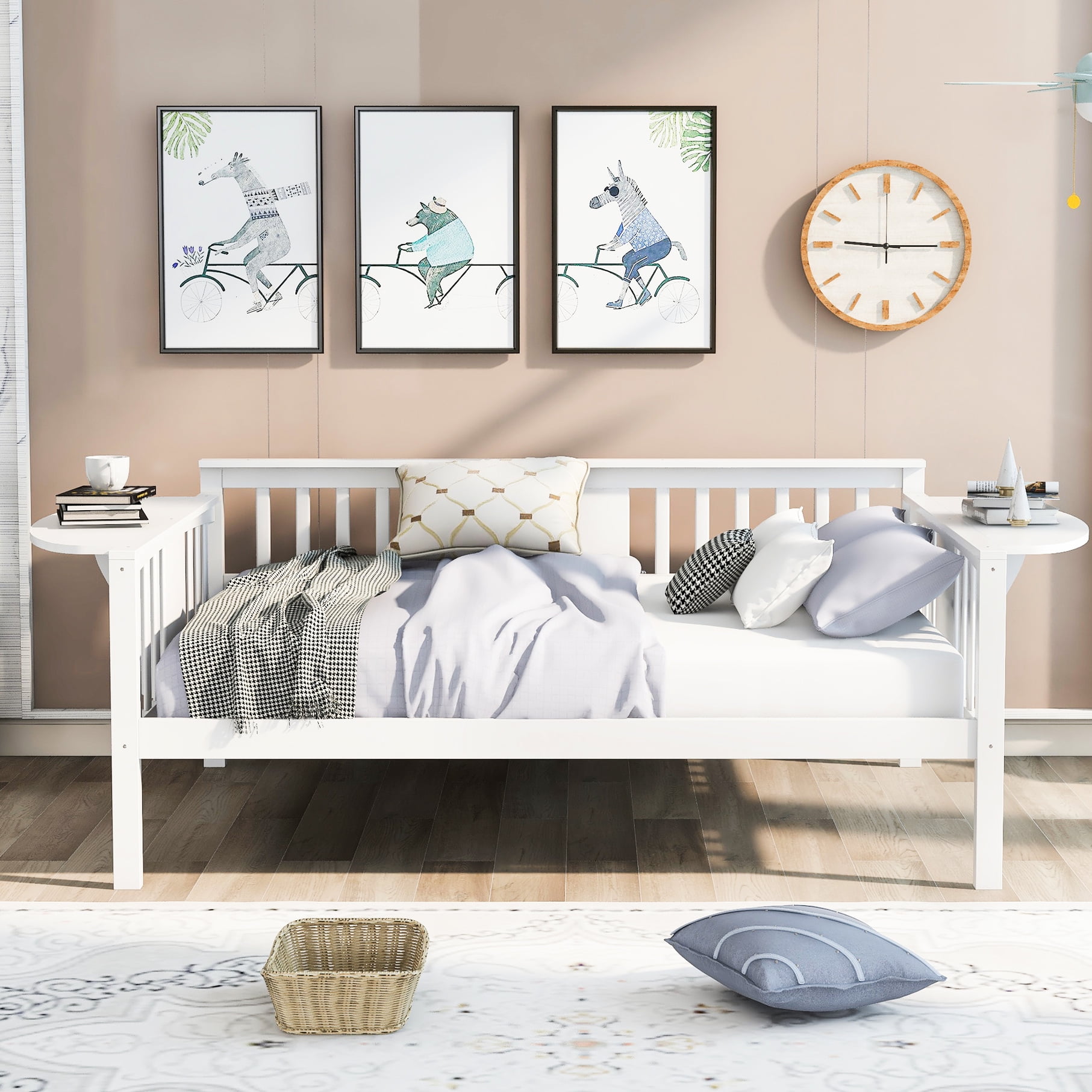 Full Daybed With Strong Wood Slats, White - Convertible -bed, Practical ...