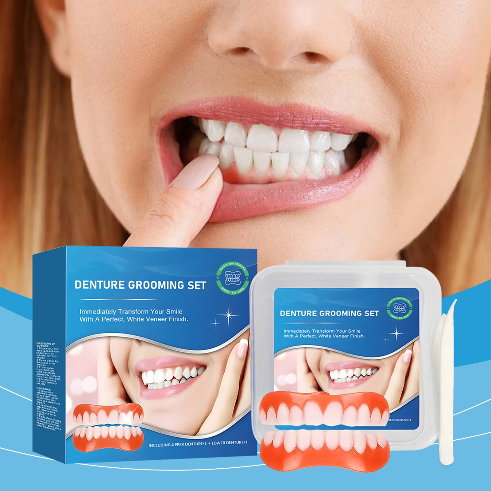 Full Denture Set, Moldable False Teeth - Silicone Dentures - Men and ...