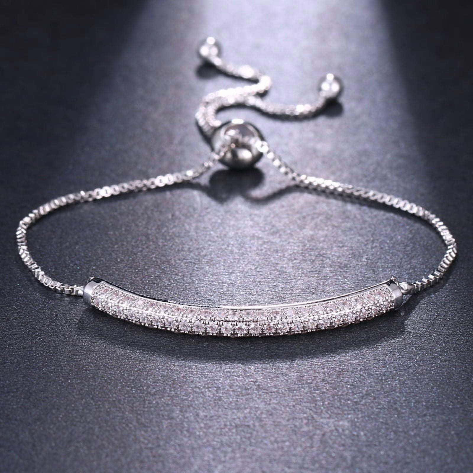 Full Diamond Inlaid One-shaped Pull-out Single Row Bracelet Adjustable ...