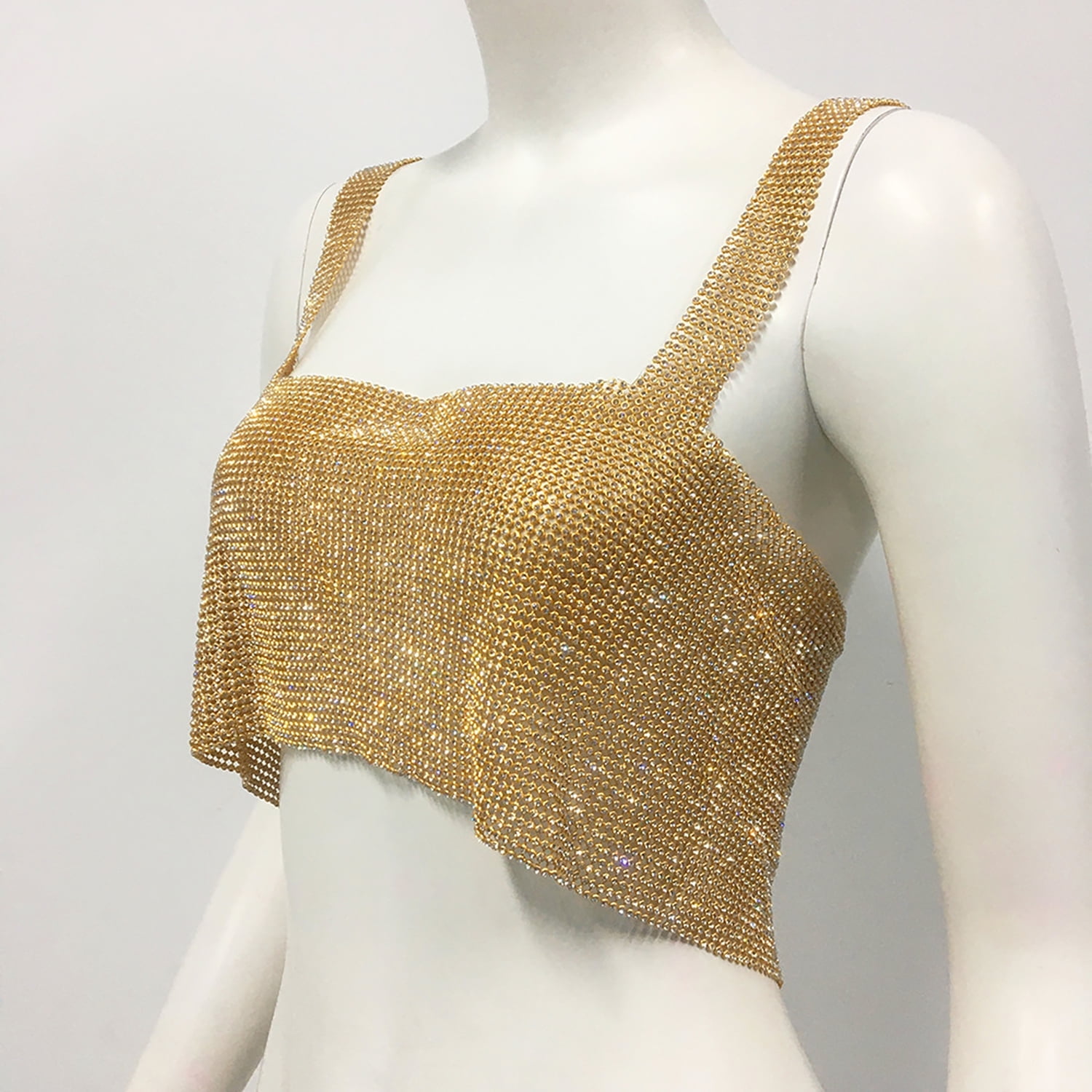 Leisurelife.Store Women's Casual Gold Rhinestone Slit Bra Top - Walmart.com
