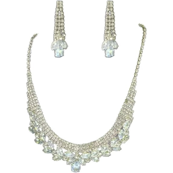 Full Diamond Pearl Necklace Earrings Set Holiday Gift Photo Props Pet ...