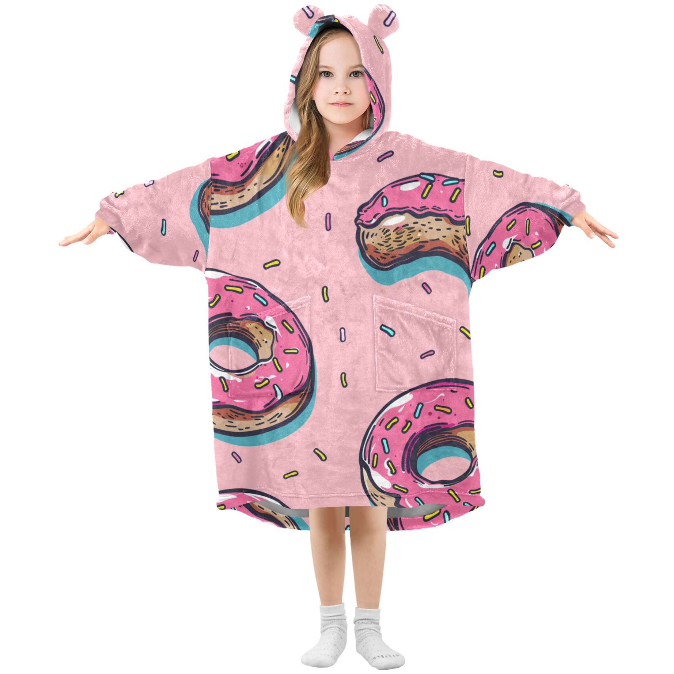 Full Donuts and A Half-bitten Donut Flannel Wearable Blankets Hooded ...