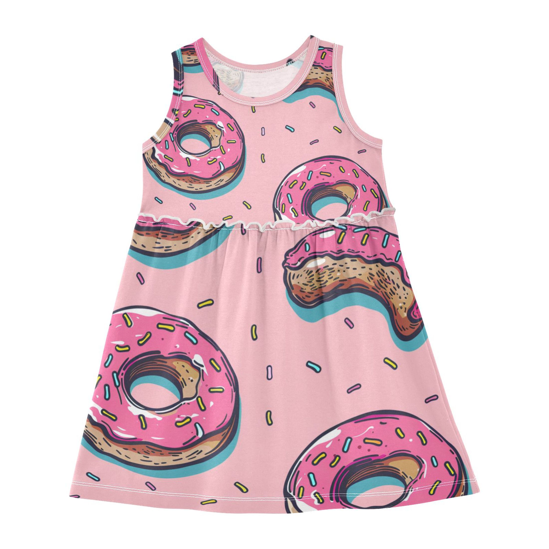 Full Donuts and A Half-bitten Donut Girls' Sleeveless Dress A-Line One ...