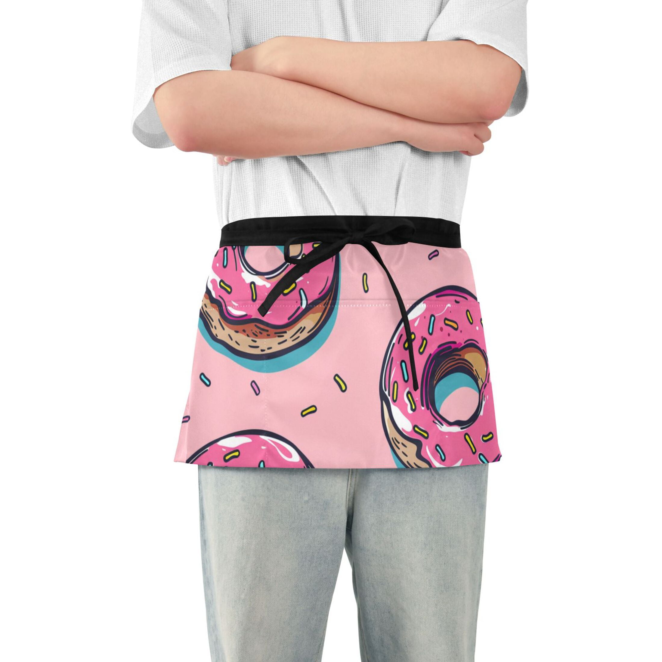 Full Donuts and A Half-bitten Donut Short Server Apron with 3 Pockets ...