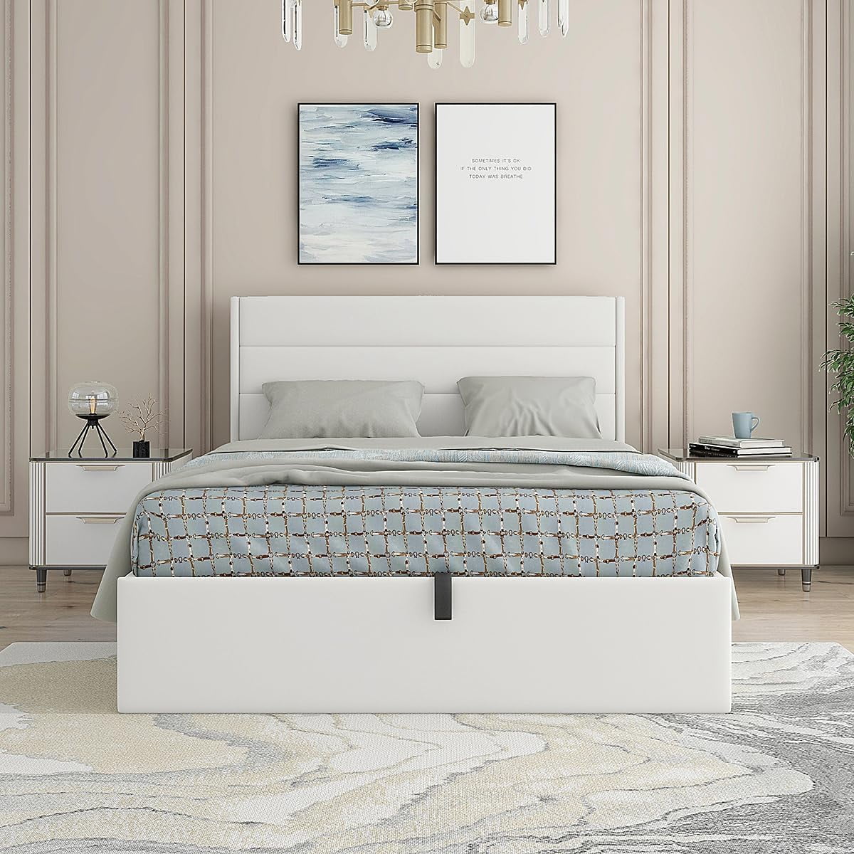 Full/Double Size Upholstered Platform Hydraulic Lift Storage Bed,No ...