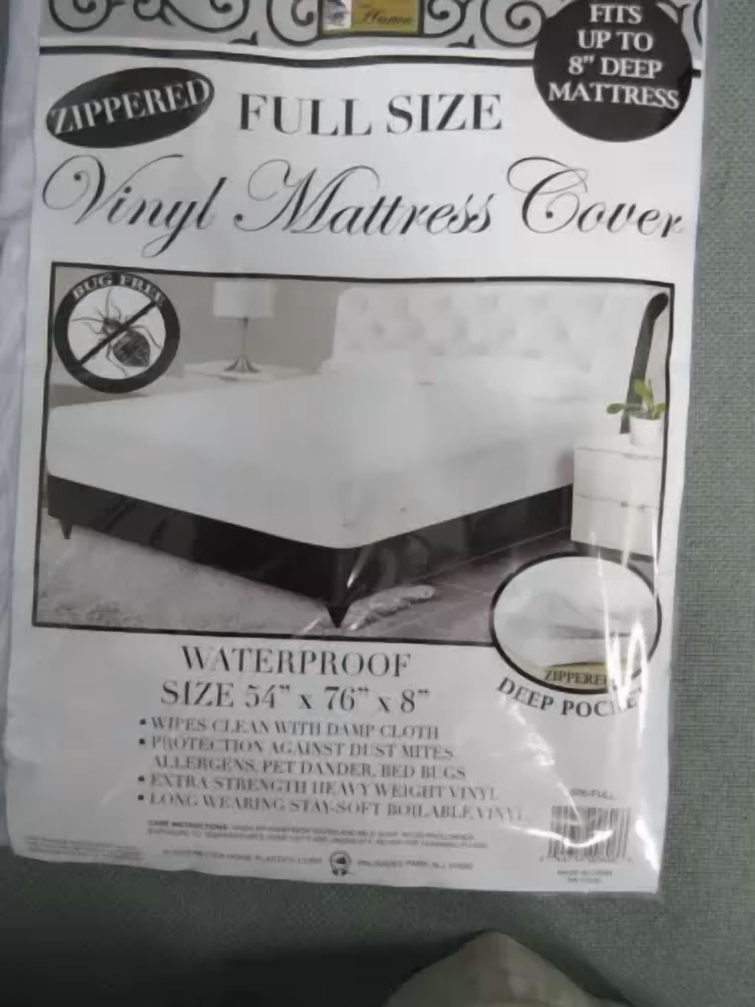 Full/Double Vinyl Mattress Cover Heavy Duty Fully Zippered 54 X 76X 8 ...