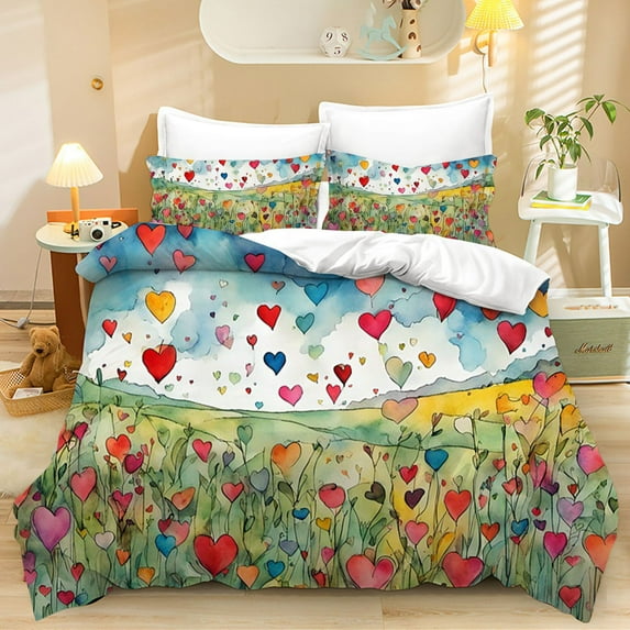 Full Duvet Cover Set Valentine's Day Couple,3 Piece Bedding Sets Soft ...
