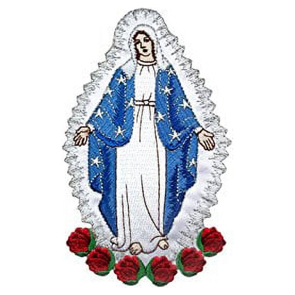 Full Embroidered Virgin Mary Applique Patch Silver Metallic Santa Maria ...
