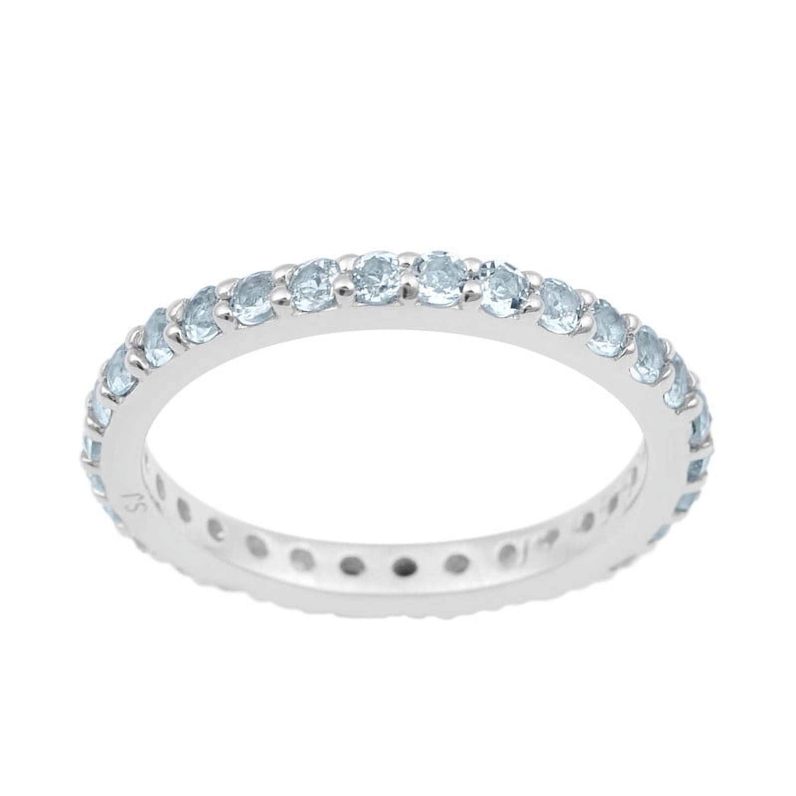 Full Eternity 2MM Round Blue Topaz 925 Sterling Silver Stackable Women ...