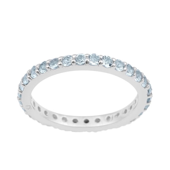 Full Eternity 2MM Round Blue Topaz 925 Sterling Silver Stackable Women ...