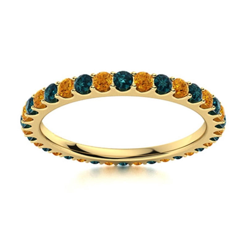 Full Eternity 2MM Round Citrine & London Blue Topaz 925 Silver Gold ...