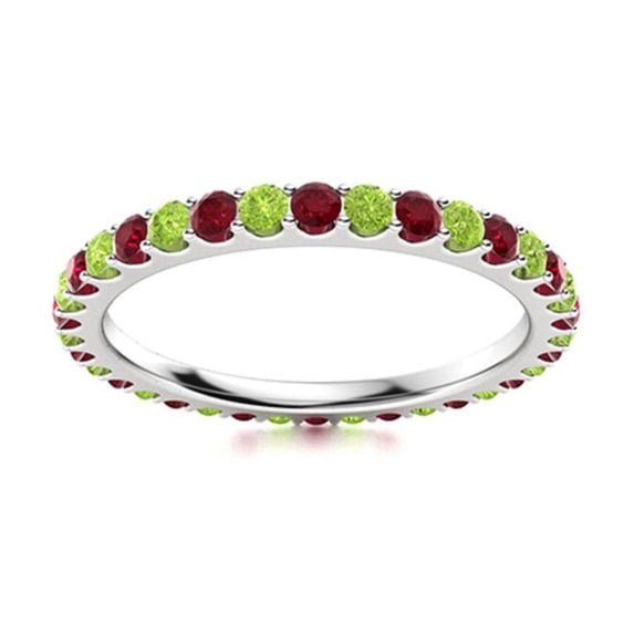 Full Eternity 2MM Round Natural Peridot & Ruby 925 Sterling Silver ...