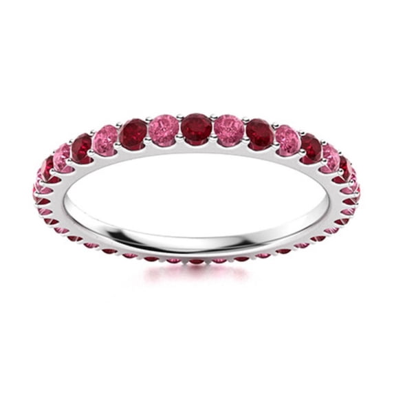 Full Eternity 2MM Round Pink Topaz & Ruby 925 Sterling Silver Ring For ...