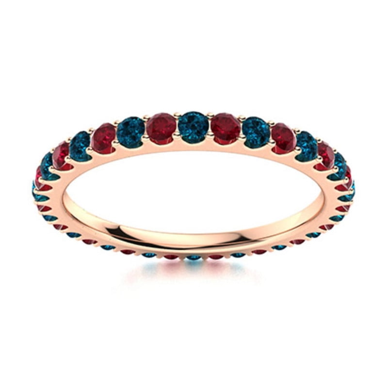 Full Eternity 2MM Round Ruby & London Blue Topaz 925 Silver Rose Plated ...