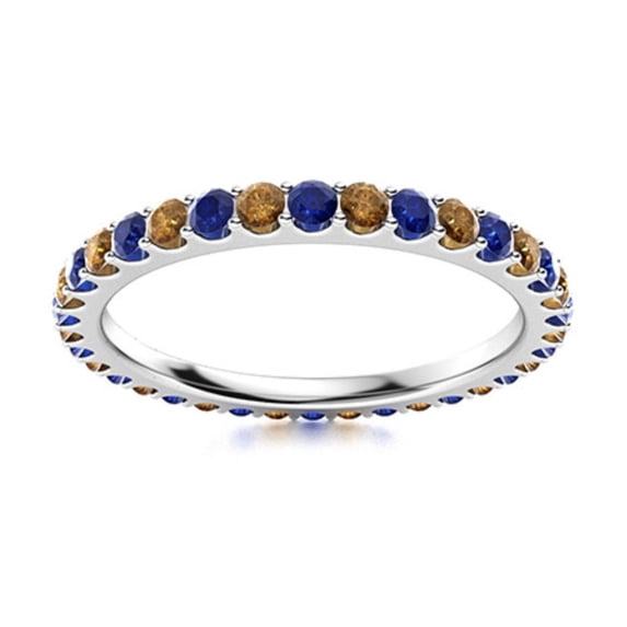 Full Eternity 2MM Round Smoky Quartz & Blue Sapphire 925 Sterling ...