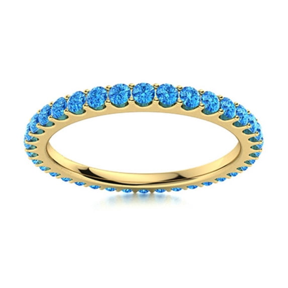 Full Eternity 2MM Round Swiss Blue Topaz 925 Sterling Silver Gold ...
