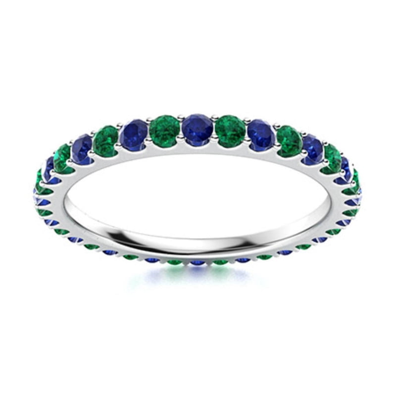 Full Eternity 2MM Round White Topaz & Blue Sapphire 925 Sterling Silver ...