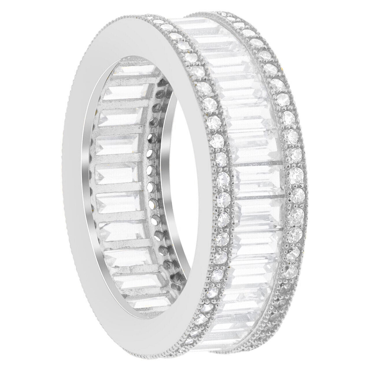 Full Eternity Diamond Wedding Band, Triple Row Baguette Cut And Round ...