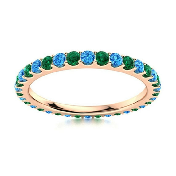 Full Eternity Round Emerald & Swiss Blue Topaz 925 Silver Rose Plated ...