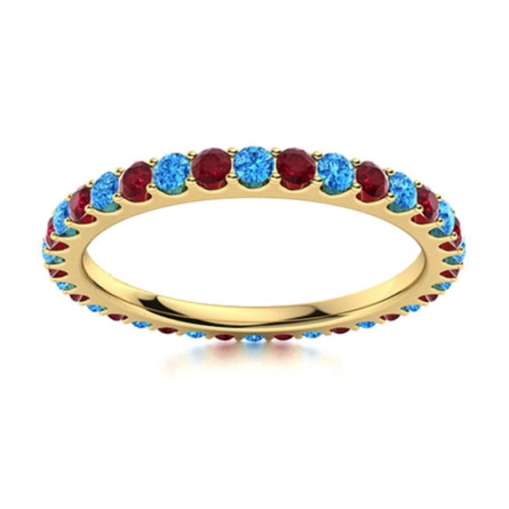 Full Eternity Round Ruby & Swiss Blue Topaz 925 Sterling Silver Gold ...