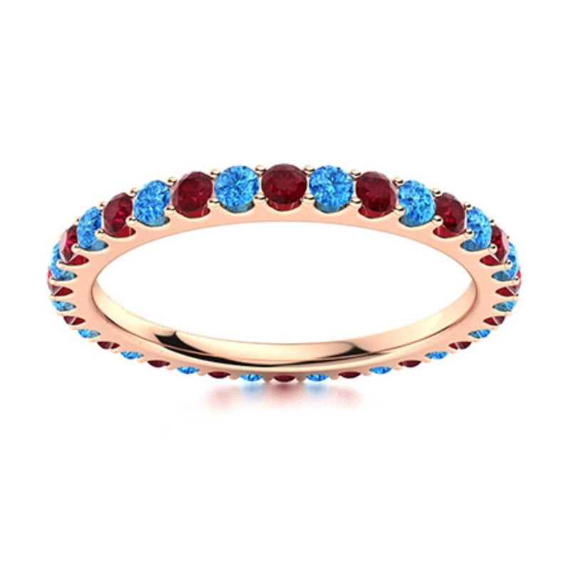 Full Eternity Round Swiss Blue Topaz & Ruby 925 Sterling Silver Rose ...