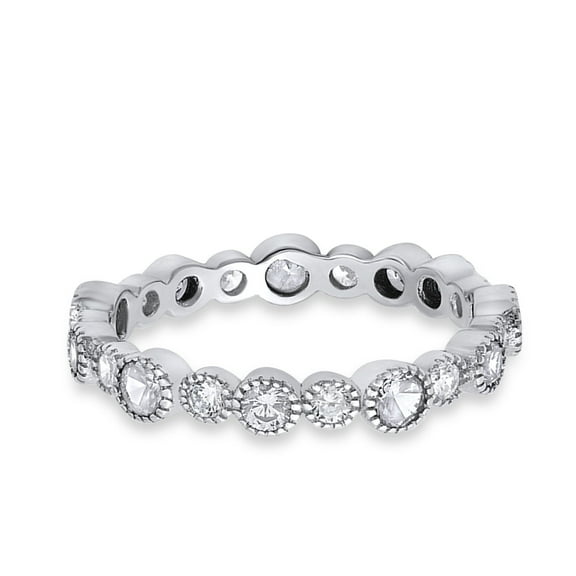 925 Sterling Silver Half Eternity CZ Rings, Round & Milgrain Cubic ...
