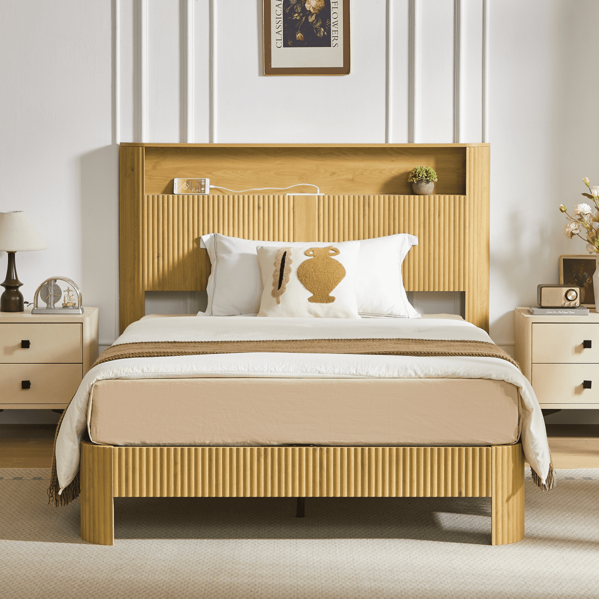 Full Extra Long(Full XL) Size bed frame with storage headboard, built ...