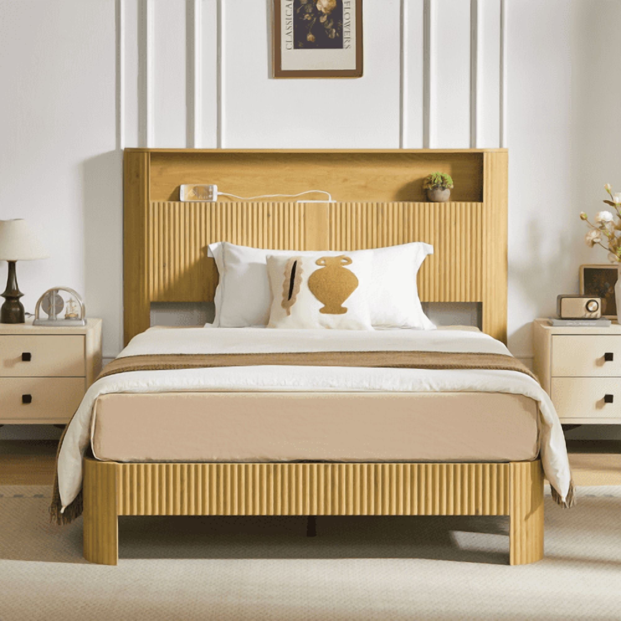 Full Extra Long(Full XL) Size bed frame with storage headboard, built ...